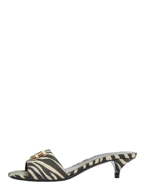 TOM FORD Zebra Print Tf Plaque Kitten Heel Sandals - Neutrals