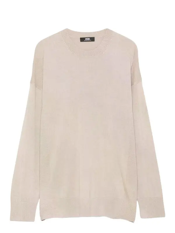 Alpha Studio Side-slit Crew Neck Sweater - Neutrals