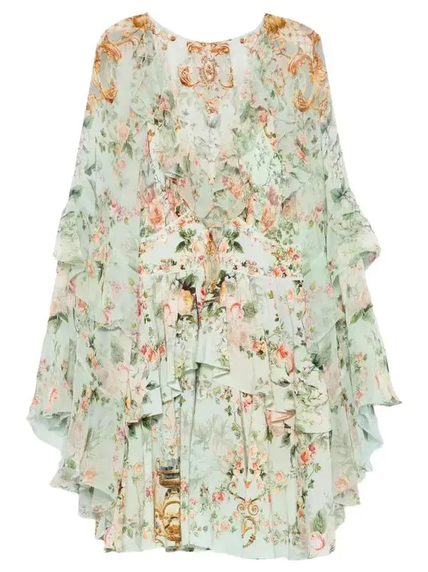 Camilla Floral Print Ruffled Mini Dress - Green