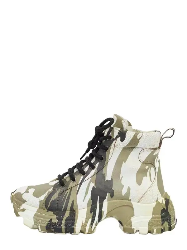 Miu Miu Camouflage Print Lace-up Combat Boots - White