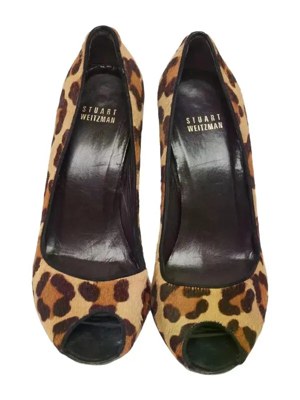 STUART WEITZMAN Leopard-print Peep-toe Wedge Pumps - Brown
