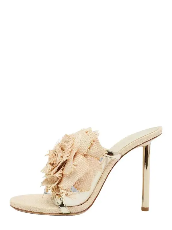 LE SILLA Rose Appliqué Raffia Stiletto Sandals - Neutrals