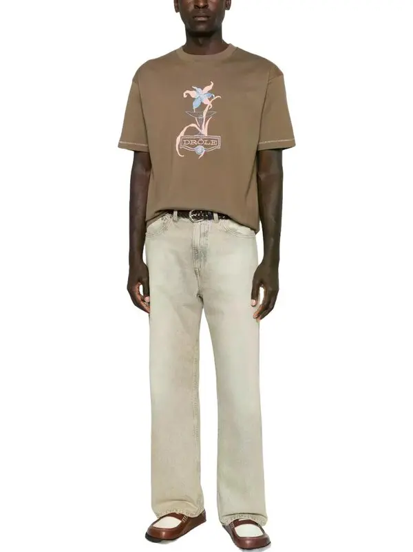 Drole De Monsieur Graphic-print Cotton T-shirt - Brown