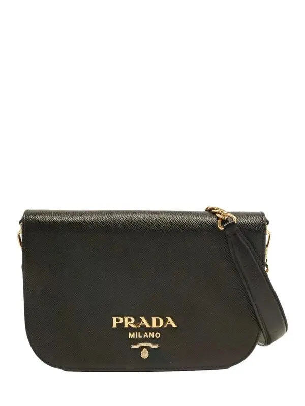Prada Flap Saffiano Lux Leather Mini Crossbody Bag - Black