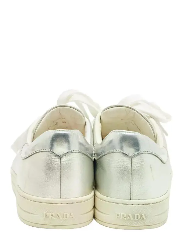 Prada Metallic-effect Lace-up Sneakers - Silver