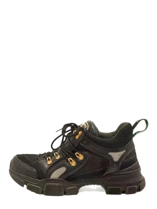 Gucci Flashtrek Lace-up Sneakers With Gold-tone Hardware - Black