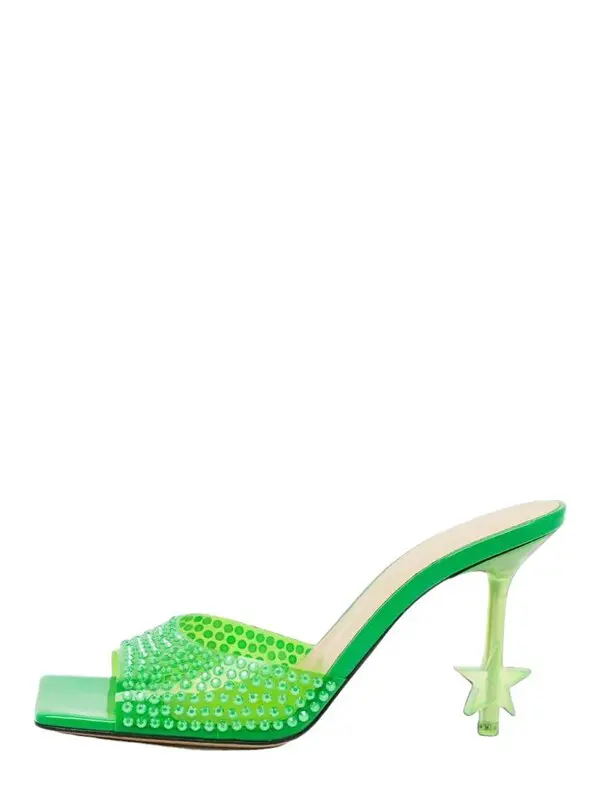 Mach & Mach Star Crystal Embellished Translucent Strap Sandals - Green