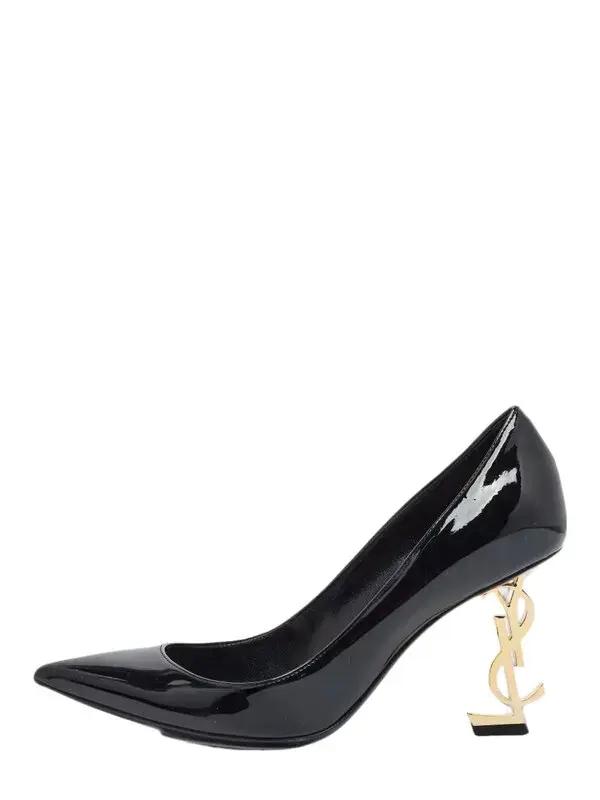 Saint Laurent Opyum Patent Leather Pumps With Gold-tone Logo Heel - Black