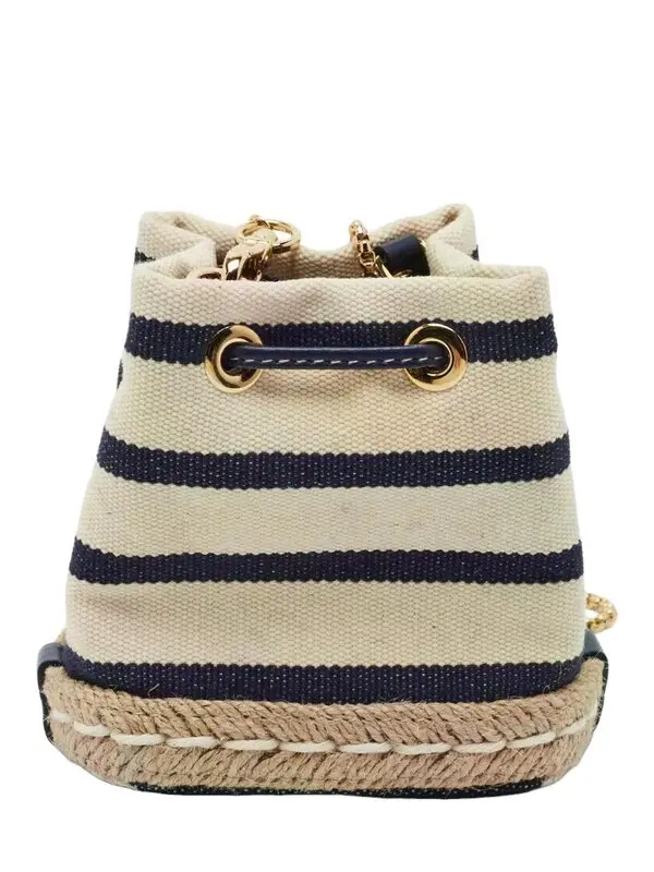Prada Mini Striped Triangle Logo Bucket Bag - Neutrals