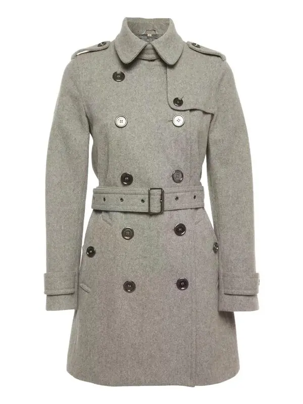Burberry Double-breasted Belted Coat - Grey