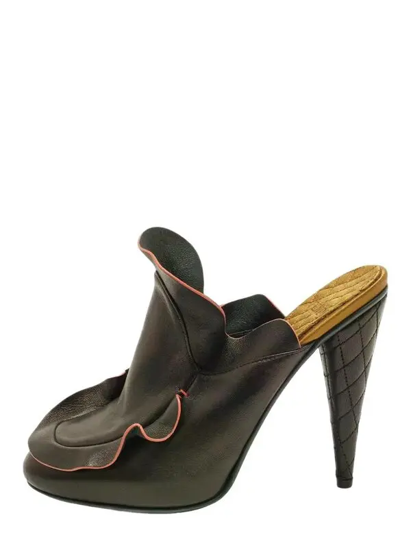 Fendi Wave Ruffle High Heel Mules - Black