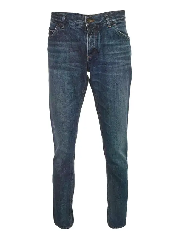 Dolce & Gabbana Denim Straight-leg Jeans With Logo Patch - Blue