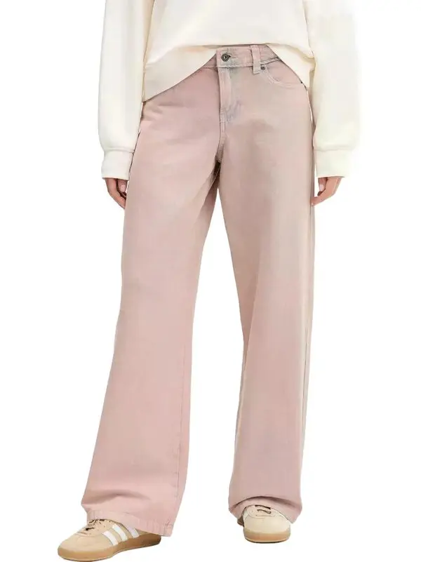 Dickies Wide Leg Jeans With Rose Label Detail - Pink