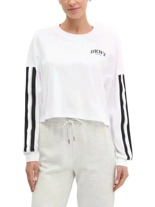 Dkny Striped Long Sleeve Cropped T-shirt - White