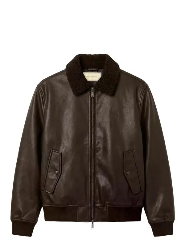 Calvin Klein Shearling Collar Faux-leather Bomber Jacket - Black