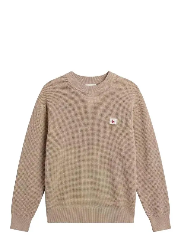 Calvin Klein Waffle Knit Logo Patch Sweater - Neutrals