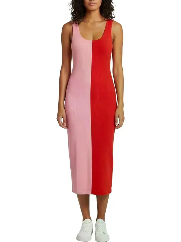 Ronny Kobo Two-tone Sleeveless Knit Midi Dress - Red