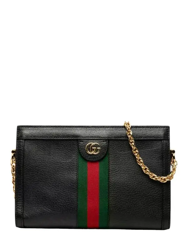Gucci 2016-2026 Small Calfskin Web Ophidia Chain Crossbody Bag - Black