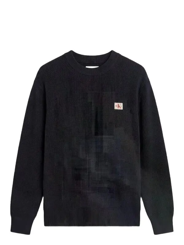 Calvin Klein Waffle Knit Logo Patch Sweater - Blue