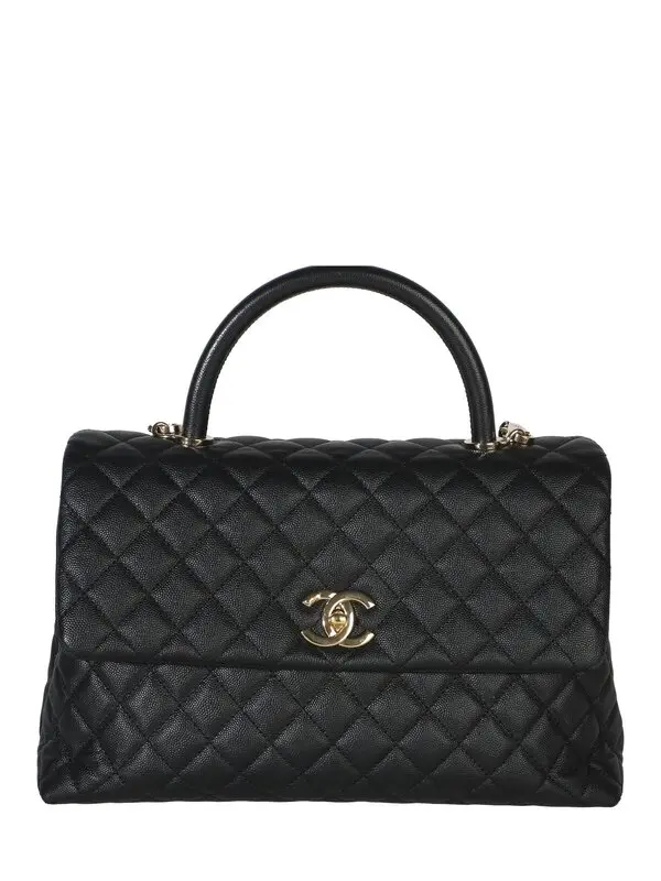 Chanel Quilted Caviar Coco Top Handle Bag - Black