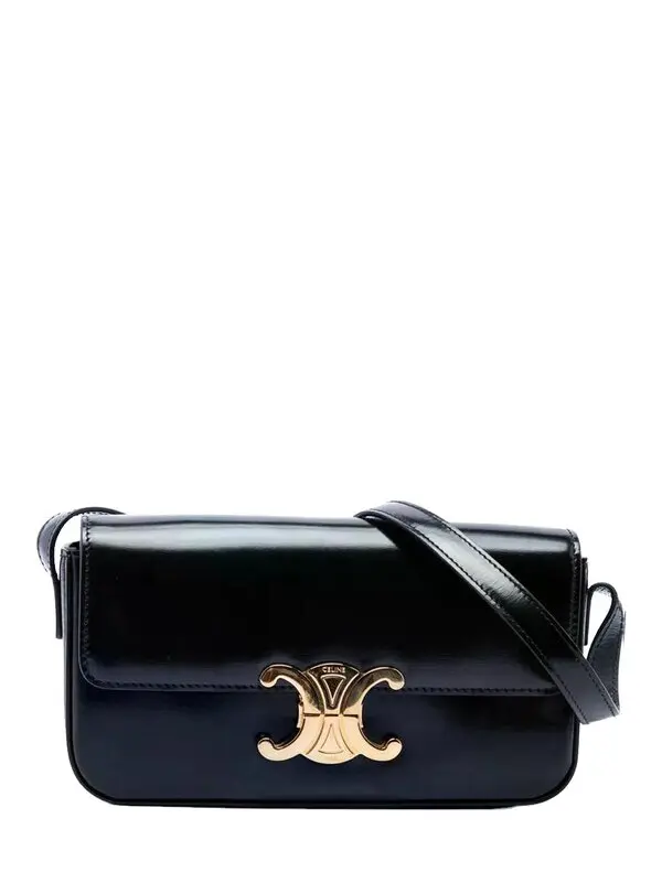 Celine Shiny Calfskin Triomphe Claude Shoulder Bag - Black
