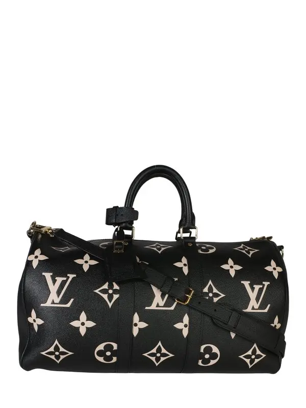 LOUIS VUITTON Cream Giant Monogram Empreinte Keepall Bandouliere 45 - Black