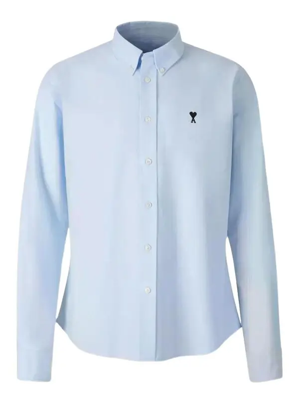 AMI Paris Cotton Shirt With De Coeur Embroidery - Blue