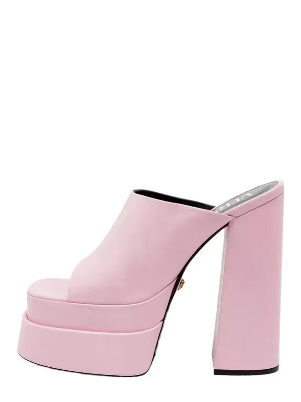 Versace Square-toe Platform High Block Heel Sandals - Pink