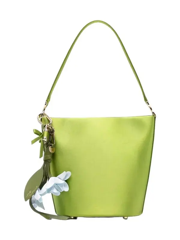 SELF-PORTRAIT Floral-charm Satin Bucket Bag - Green