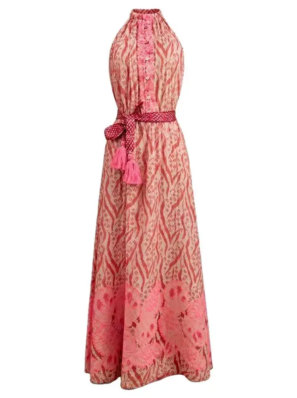 NEMA Zola Abstract-print Belted Maxi Dress - Pink