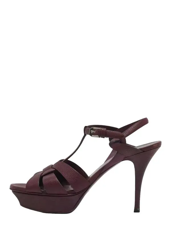 Saint Laurent Tribute Grained Leather Sandals - Red