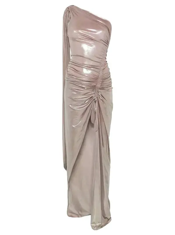 ATU BODY COUTURE One-shoulder Ruched Metallic Maxi Dress - Neutrals