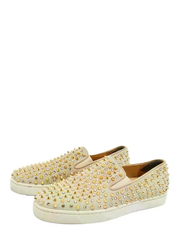 CHRISTIAN LOUBOUTIN Pik Boat Spiked Suede Sneakers - Neutrals