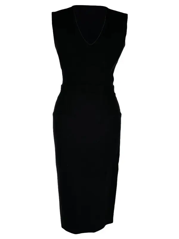 Victoria Beckham Sleeveless V-neck Belted Dress - Black