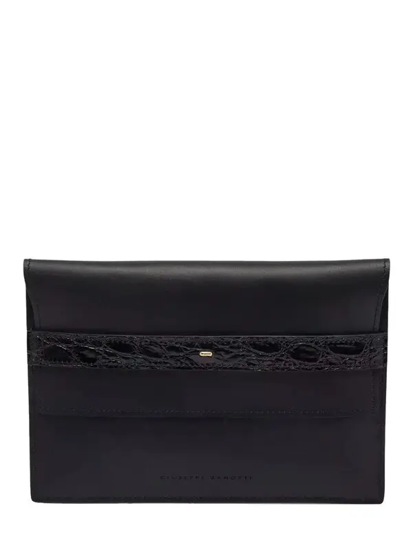GIUSEPPE ZANOTTI Crocodile-embossed Flap Clutch Bag - Black