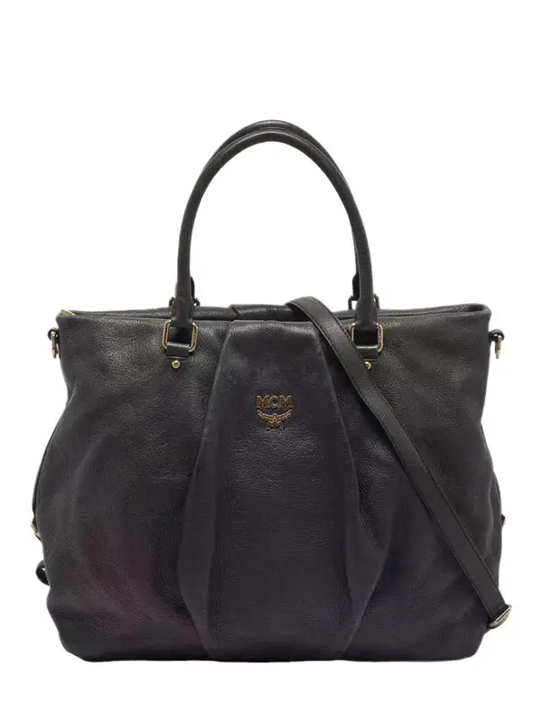 Mcm Grained Leather Logo Detail Handbag - Grey