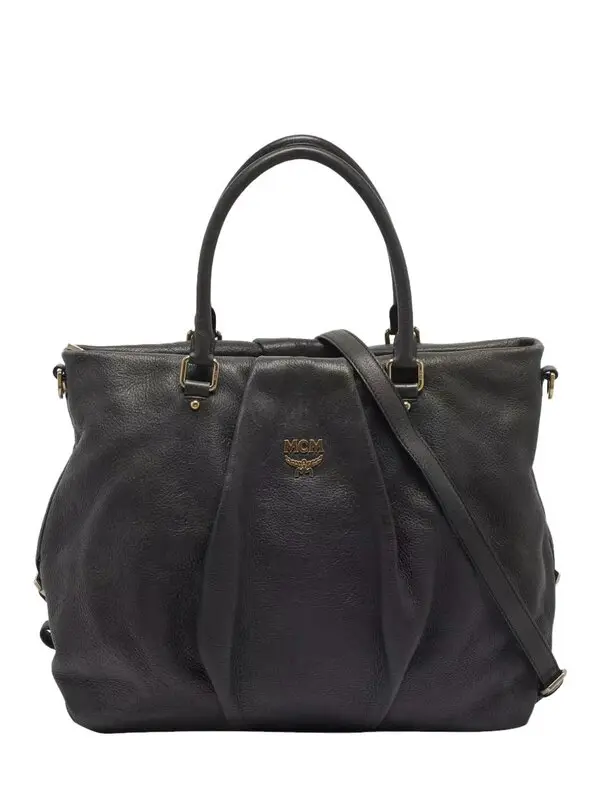 Mcm Grained Leather Logo Detail Handbag - Grey