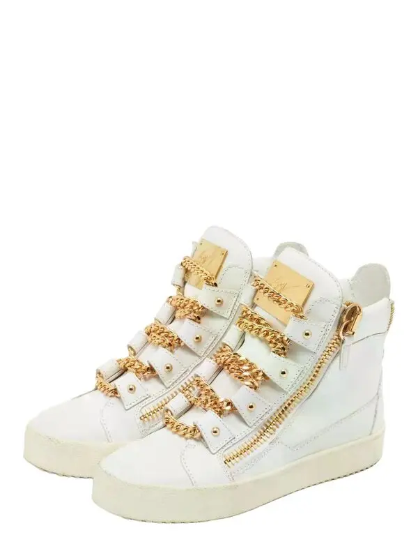 GIUSEPPE ZANOTTI Royce Zip-up High-top Sneakers With Gold-tone Chain Detailing - White