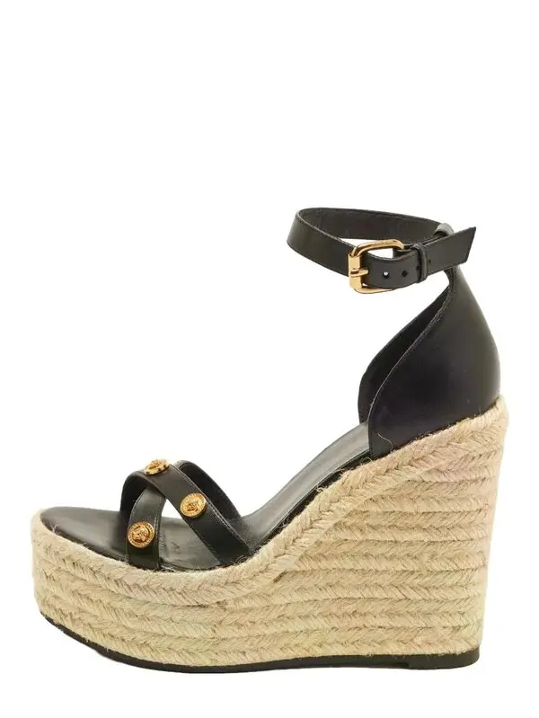 Versace Medusa Plaque Espadrille Wedge Sandals - Black
