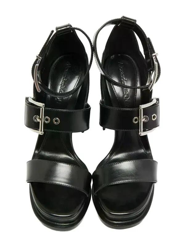Alexander McQueen Leather Platform Heeled Sandals - Black