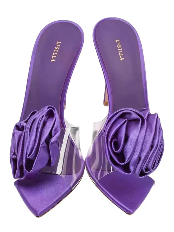 LE SILLA Floral Appliqué Stiletto Slide Sandals - Purple