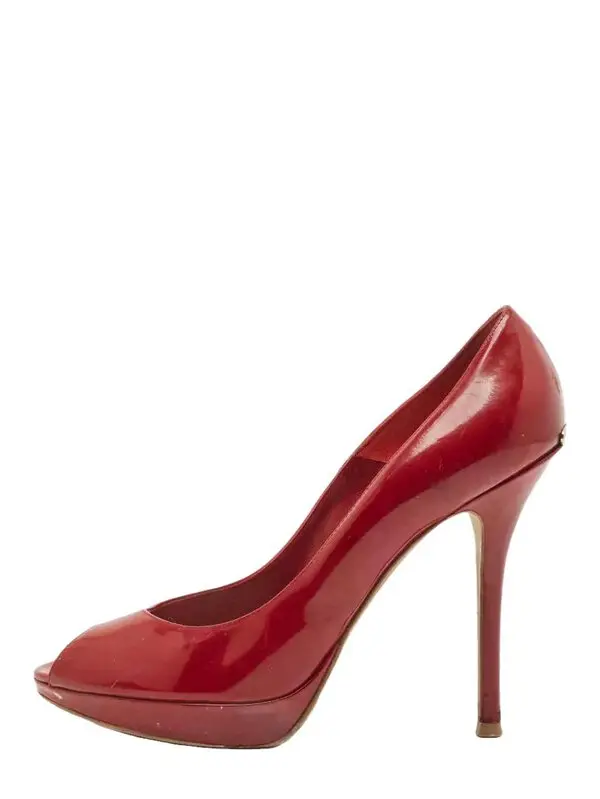 Dior Burgundy Patent Leather Peep-toe Platform Stiletto Pumps - Red