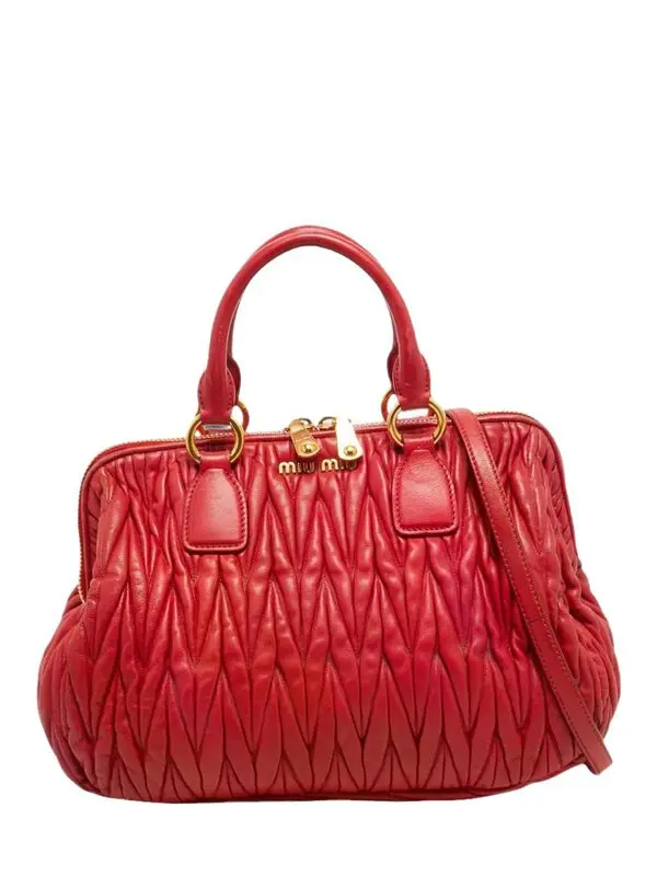 Miu Miu Matelassé Leather Satchel Bag - Red