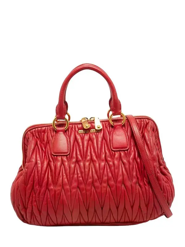 Miu Miu Matelassé Leather Satchel Bag - Red