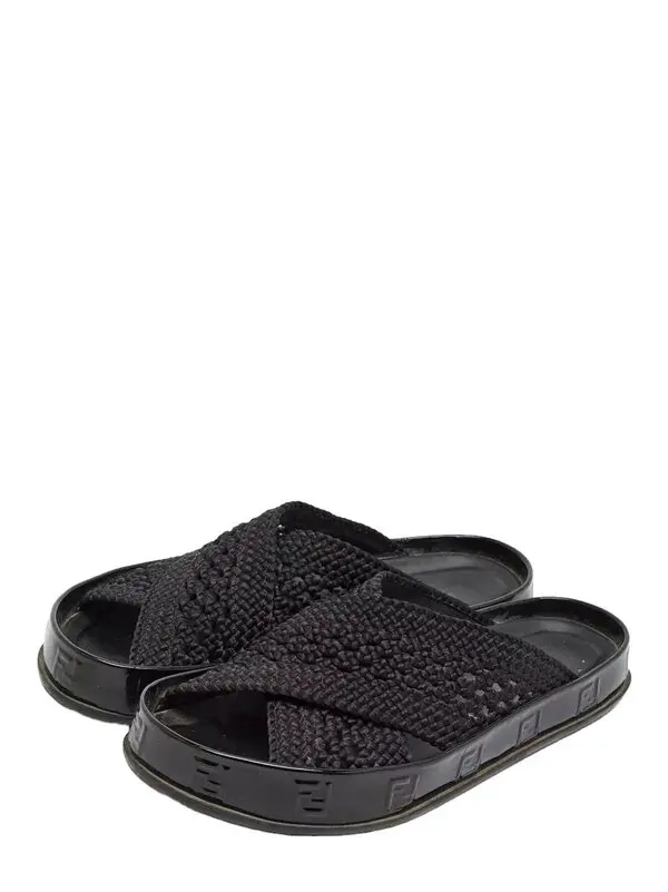 Fendi Graphic Woven Platform Sandals - Black