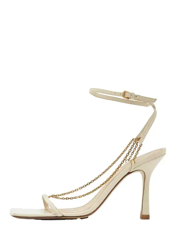 Bottega Veneta Cream White Leather Square-toe Stiletto Sandals With Gold-tone Chain Detailing - Neutrals