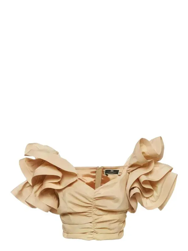 Elisabetta Franchi Ruffle Cropped Top - Neutrals