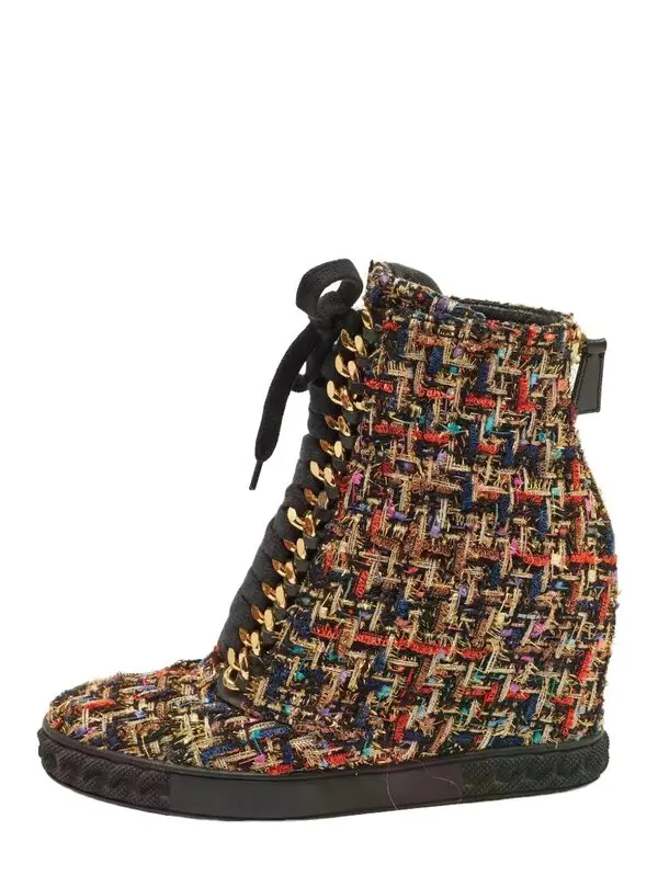 Casadei Tweed Chain-link Wedge Sneakers - Black