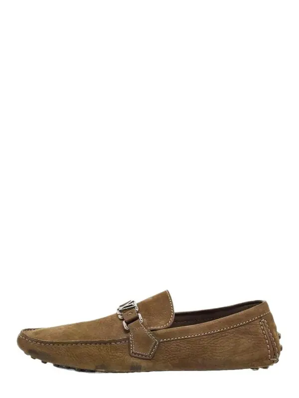 LOUIS VUITTON Hockenheim Suede Loafers With Initials - Brown