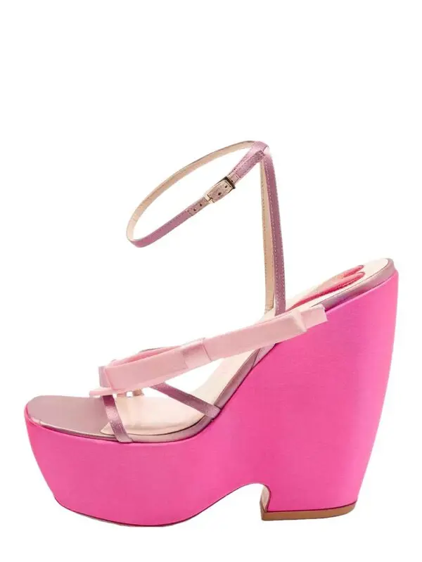 ROGER VIVIER Satin Bow Detail Platform Wedge Sandals - Pink